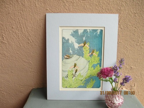 Art Nouveau illustration of wasps in garden by Janet Laura Scott 1935 ...