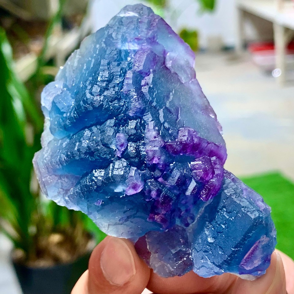 127G Rare Blue Green Purple cubic fluorite mineral crystal sample ...