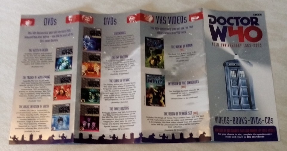 Dr Doctor Who Videos-Books-DVDs-CDs BBC Promo Flyer 17 by 32cm - 40th ...