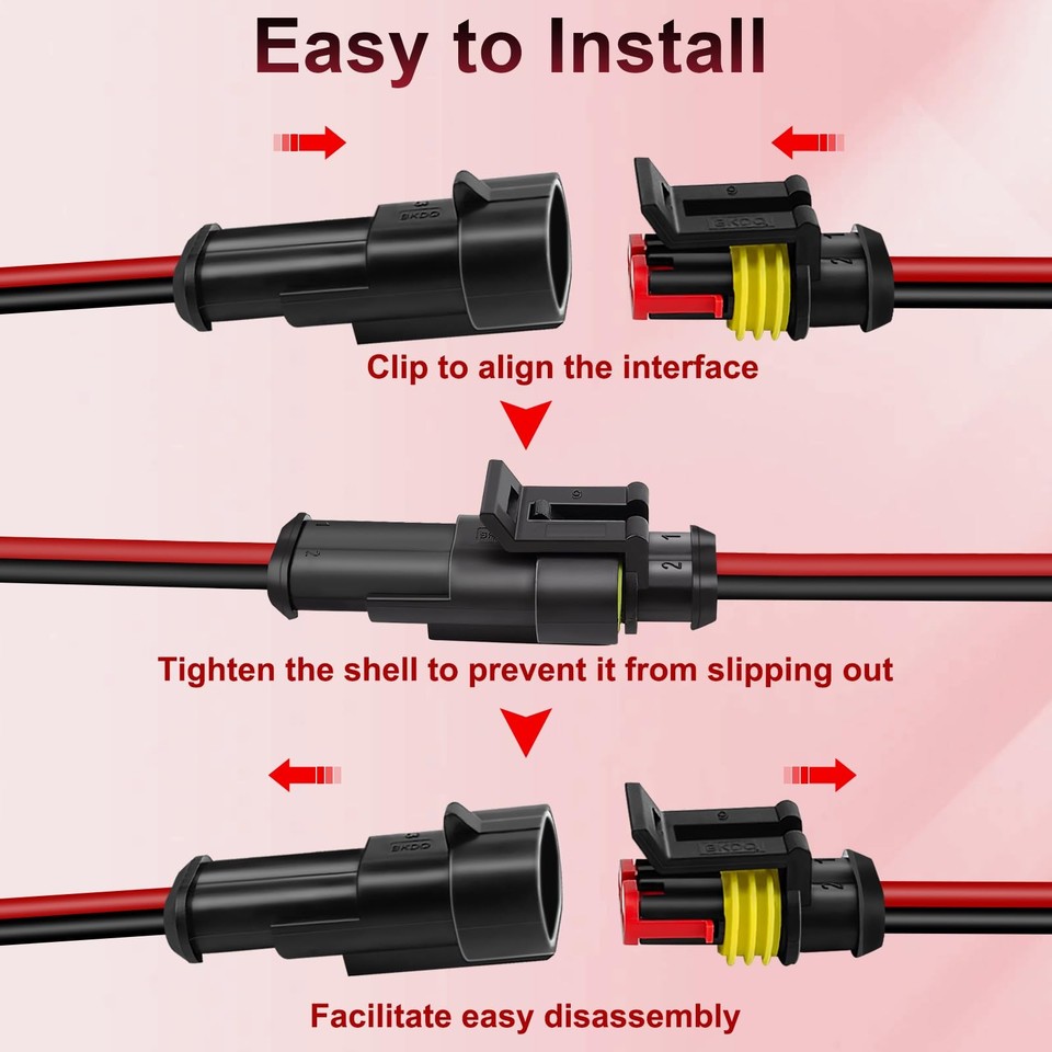 5Pcs Car Waterproof Electrical Connector, 2 Pin 16 AWG 5pack, 2pin ...