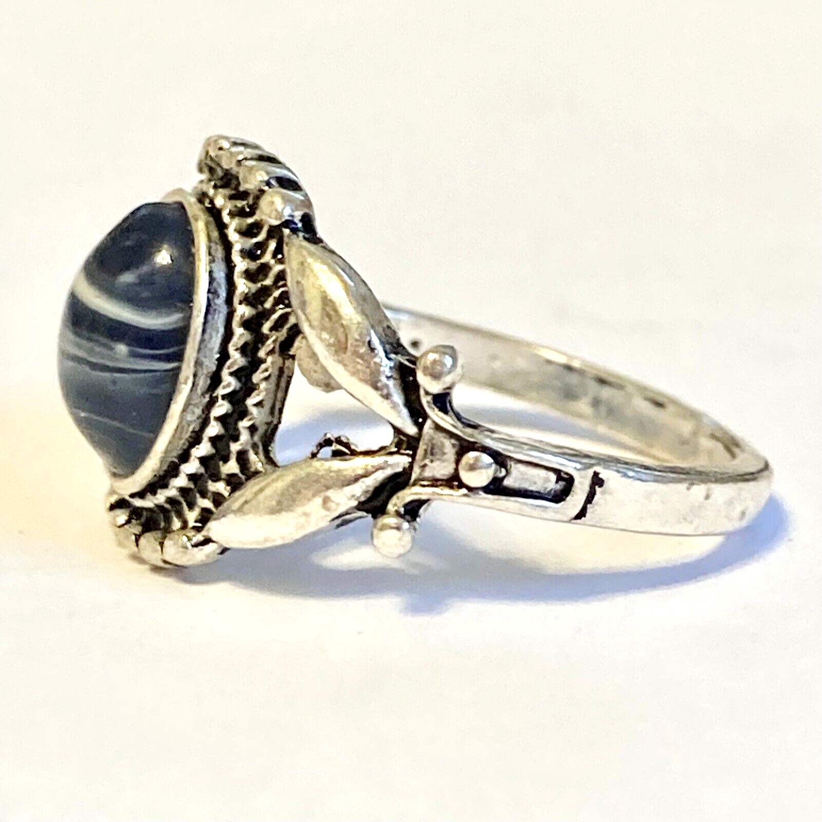 Silver Boho Jasper Goth Cocktail Ring Size 5 Oval Cut Natural Stone ...