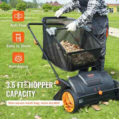 Lawn Sweeper with Adjustable Height, Large Hopper Bag, Easy Storage ...