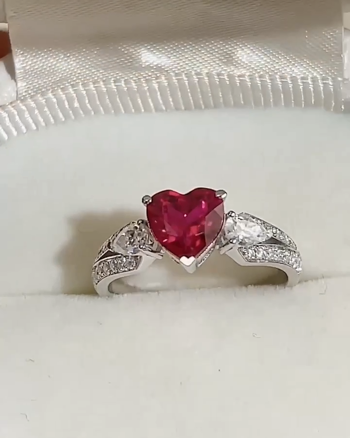 New 2.4CT Red Heart Cubic Zirconia Solitaire 14K White Gold Valentine ...