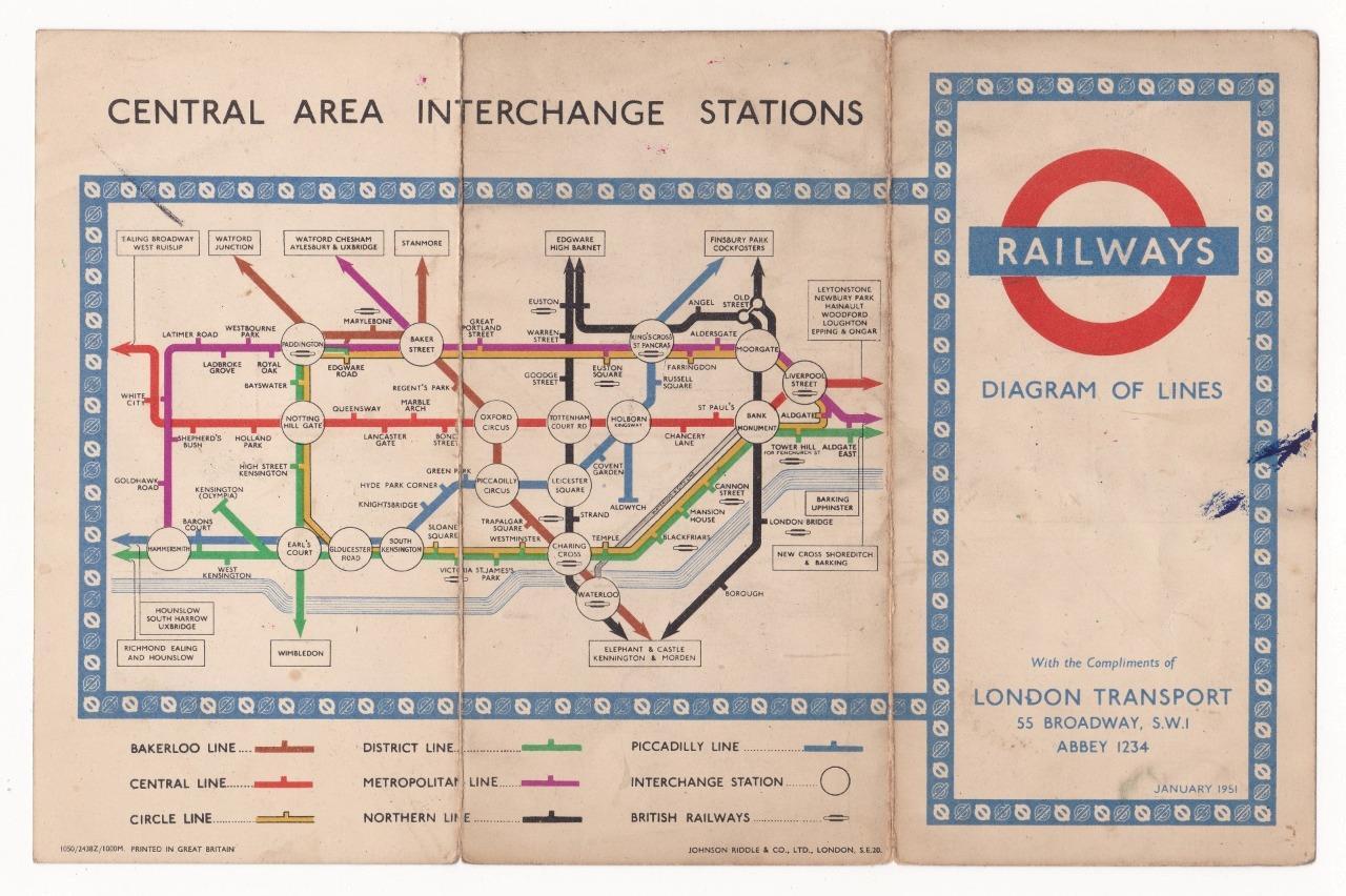 1951 - LONDON UNDERGROUND TUBE MAP by | Grelly UK