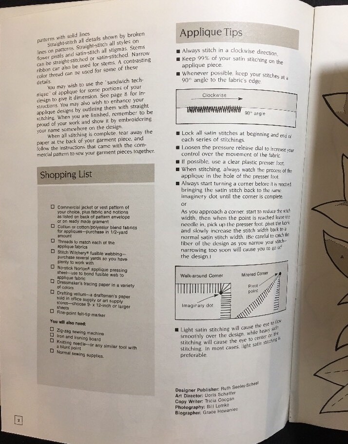 Ruth Seeley-Scheel Art-To-Wear Original Machine-Appliqué Design Leaflet ...