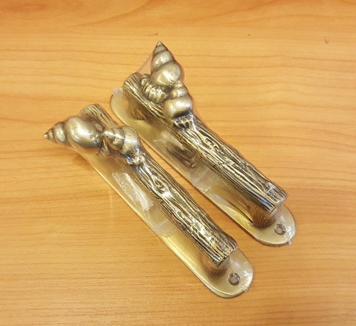 2x Brass Door Handle Pull LOG CONCH Base Figurine Vintage Home Decor ...
