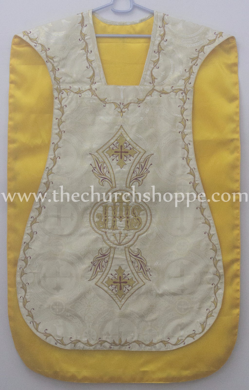 Metallic Gold Roman Chasuble Fiddleback Vestment & mass set IHS ...
