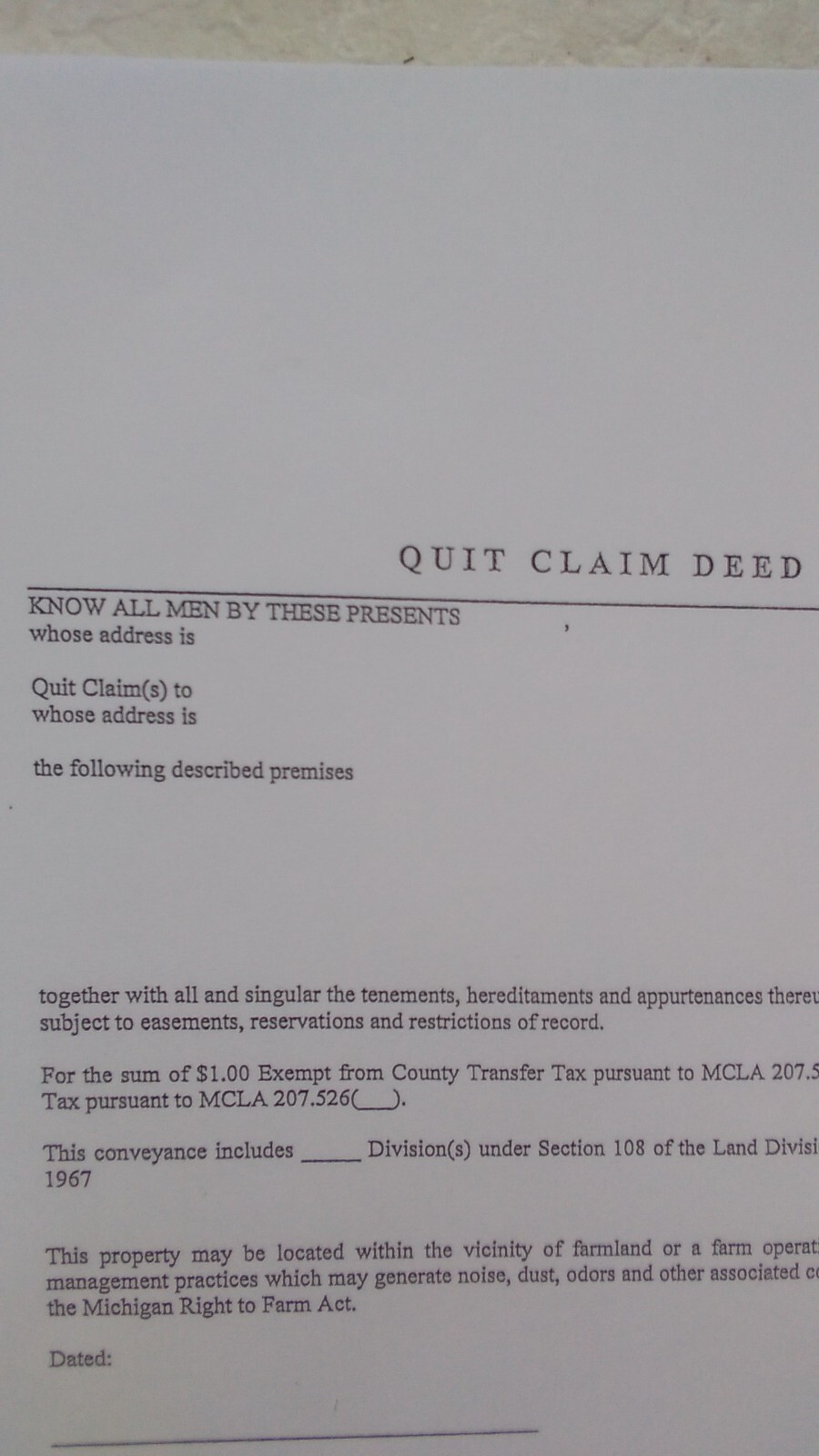 2 MICHIGAN QUIT CLAIM DEED FORMS, Blank, Copy, Legal Document, Form ...