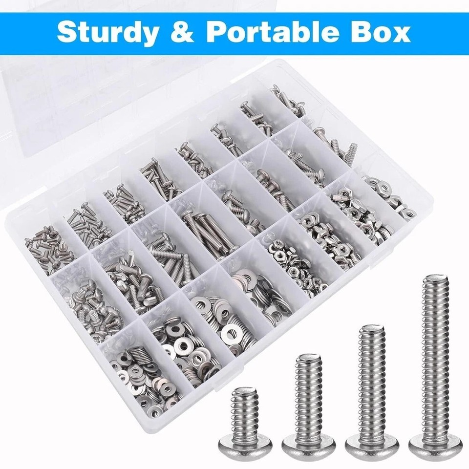 900PCS Hardware Machine Screws SAE Assortment Kit - Stainless Steel ...