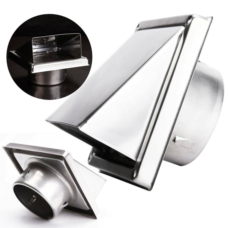 Stainless Steel Wall Air Vent Extractor Fan Grille & Non Return Outlet ...