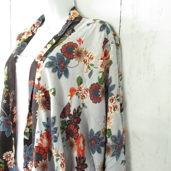 New Angie Kimono S Small Blue Asian Floral Boho Peasant Cardigan Jacket ...