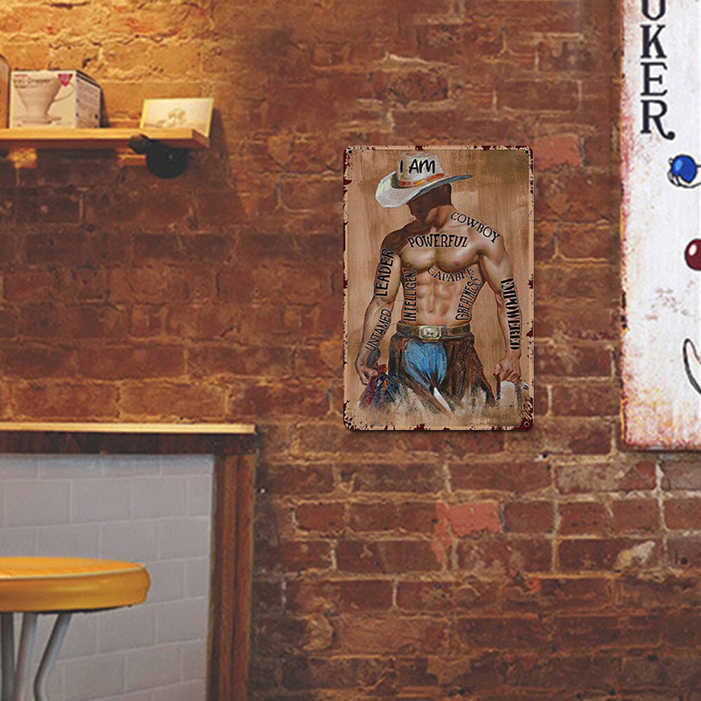 Vintage Metal Plate Cowboy Rectangular Iron Painting Wall Home Decor ...