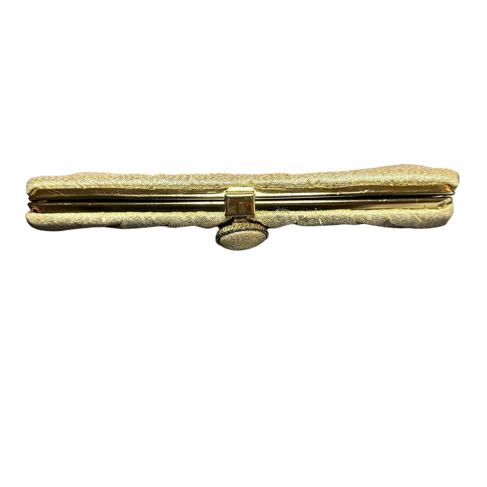 Vintage Metallic Gold Push Lift Lock Evening HandBag Purse Framed Chain ...