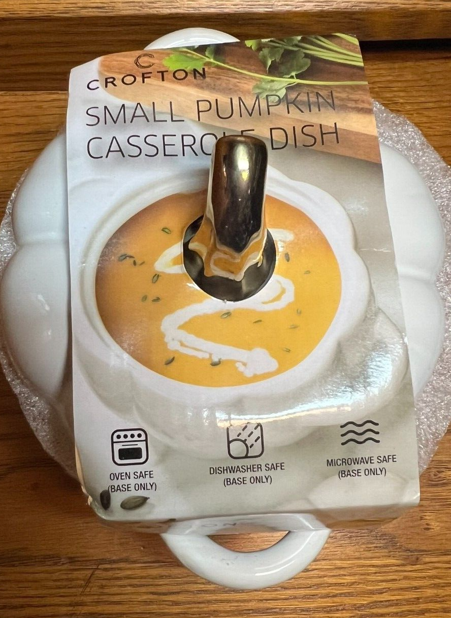 Crofton Small White Pumpkin Gold Stem Casserole Dish .8 QT Oven Safe ...