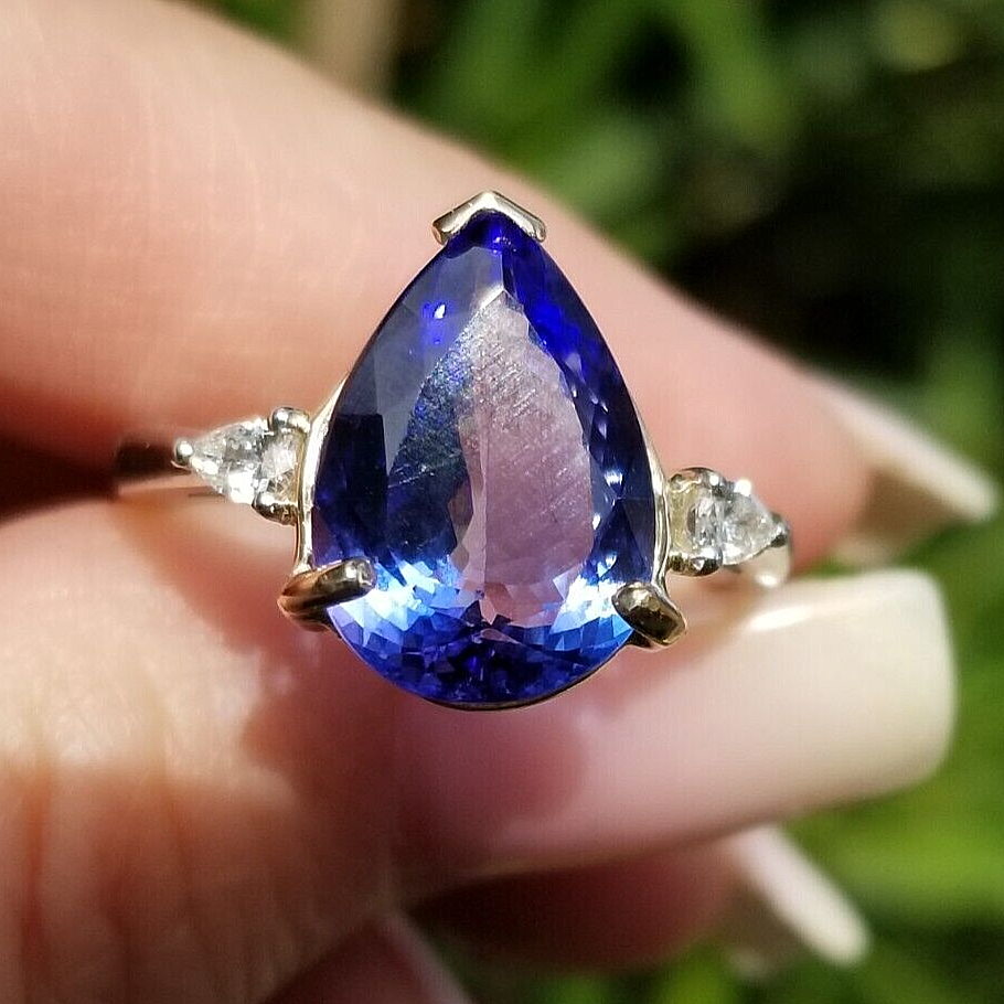 5.16TCW Beautiful Tanzanite Pear Diamond Platinum & 14k ring | eBay