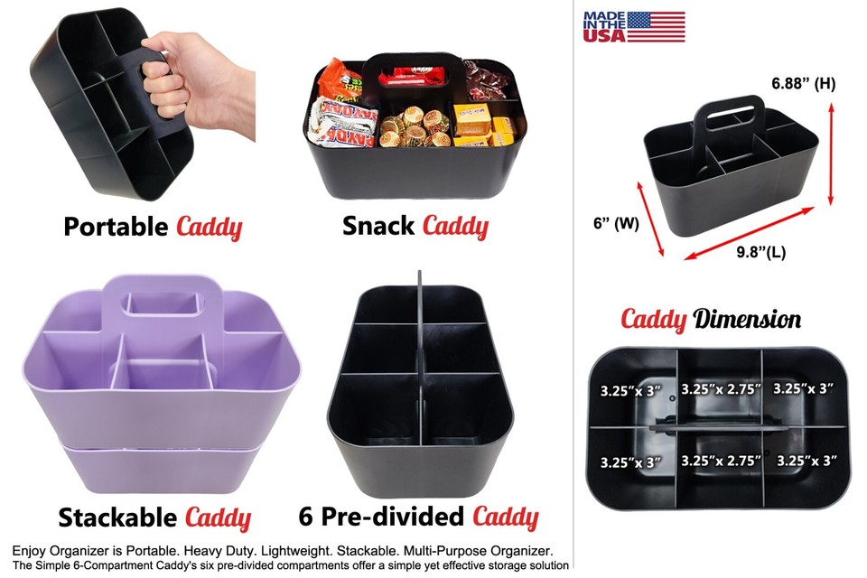 Small Stackable and Portable Simple 6-Compartment Caddy - Made In USA ...