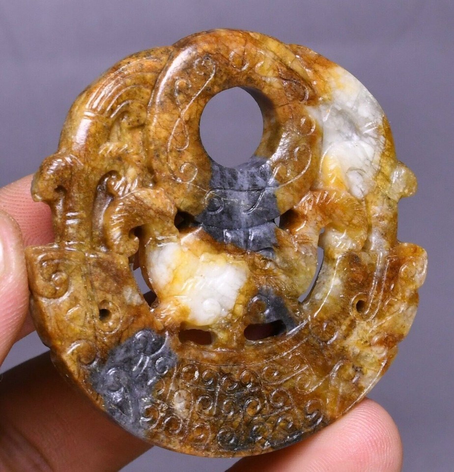 5CM Old Chinese Natural Jade Carved Feng Shui Dragon Niu Beast Head ...