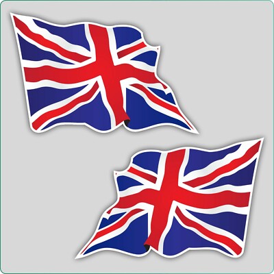 2 x LARGE UNION JACK WAVY FLAG VINYL CAR VAN IPAD LAPTOP HELMET STICKER ...