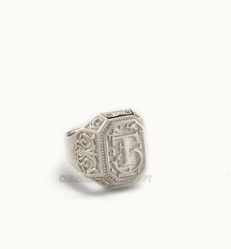 Signet Mens Ring Personalized Ring Letter Signet Ring Engraved 925 ...