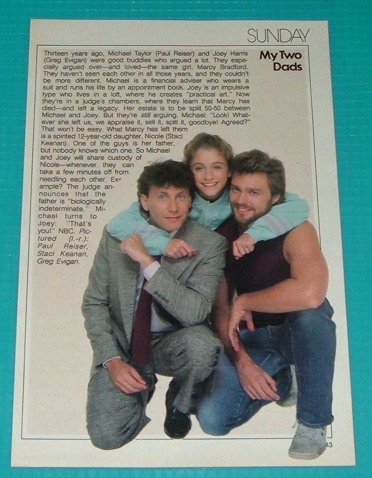 1987 NBC TV DEBUT ARTICLE~MY TWO DADS GREG EVIGAN STACI KEANAN PAUL ...
