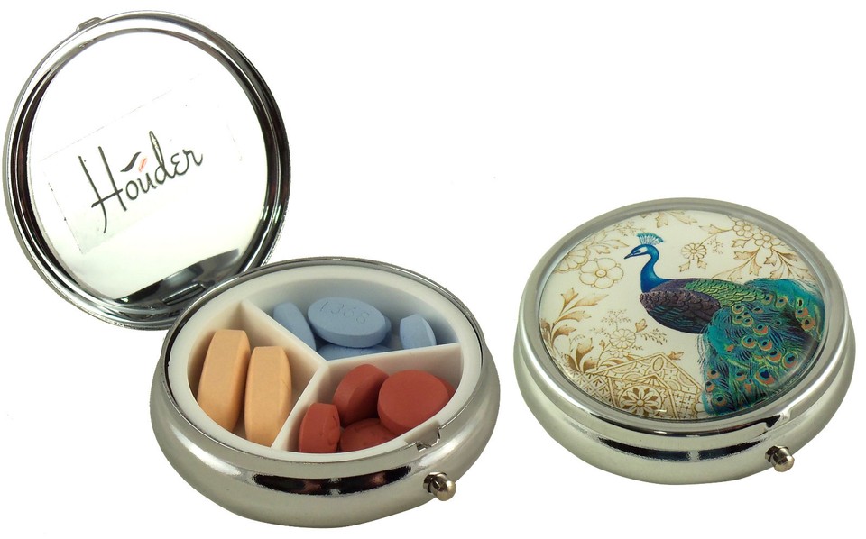 Metal Pill Box Decorative Travel Case Holder Carrier Organizer Vitamin ...