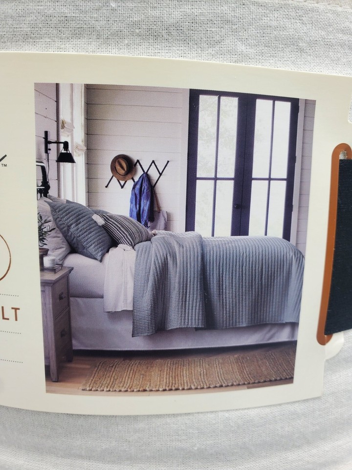 Hearth & Hand Magnolia KING Texture Stripe Quilt Radiant Gray Comforter ...