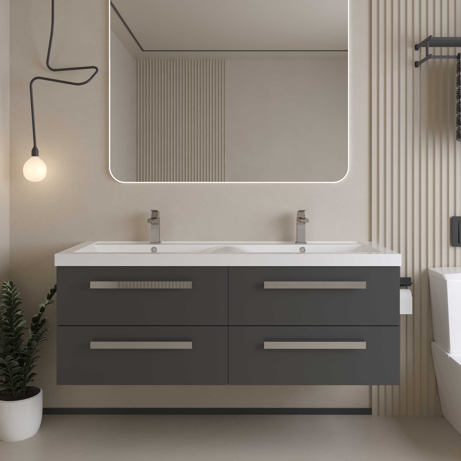 Hudson Reed Quartet Double Vanity Unit with Basin 1440mm Wall Mounted ...