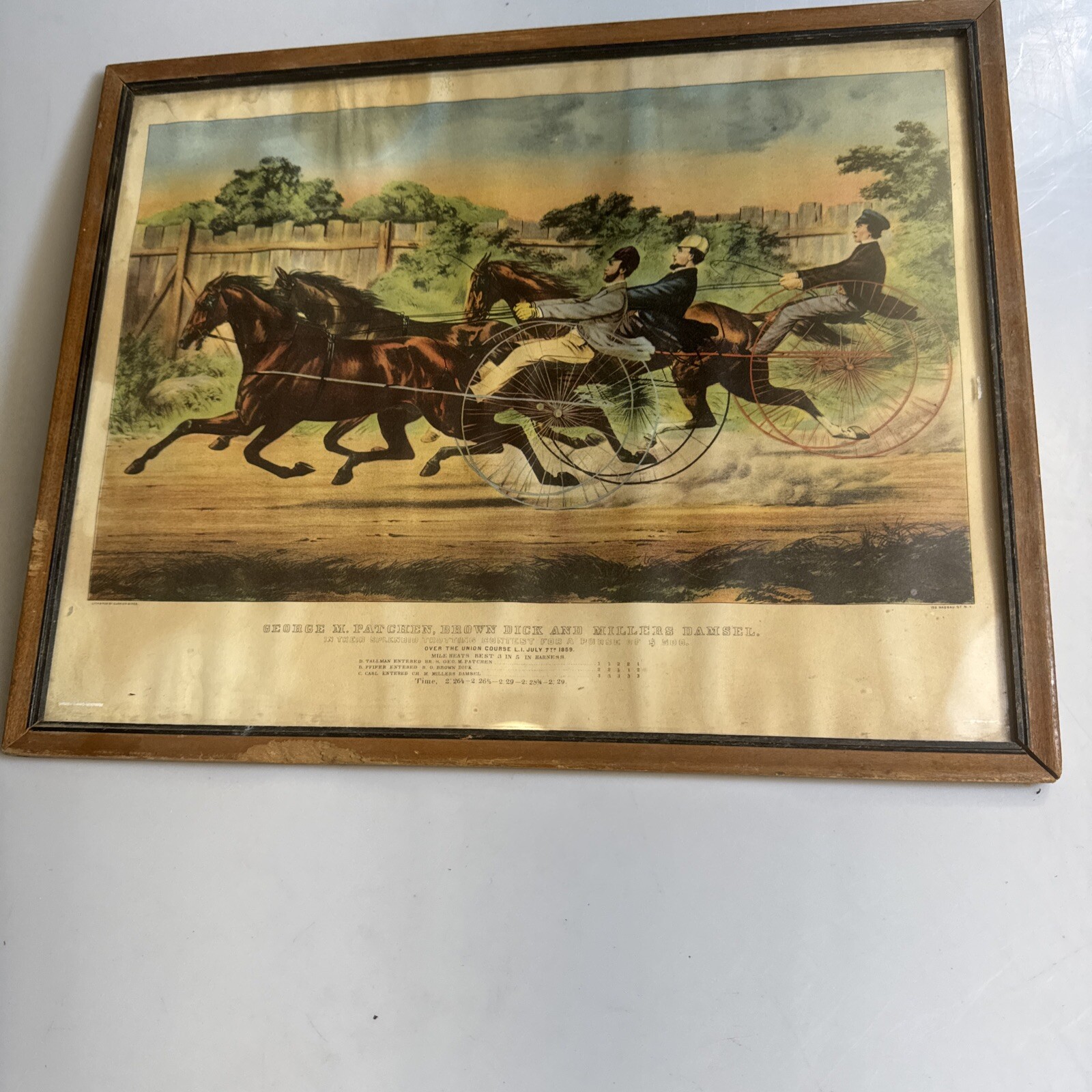 Antique Victorian currier & Ives lithograph horse racing George m ...