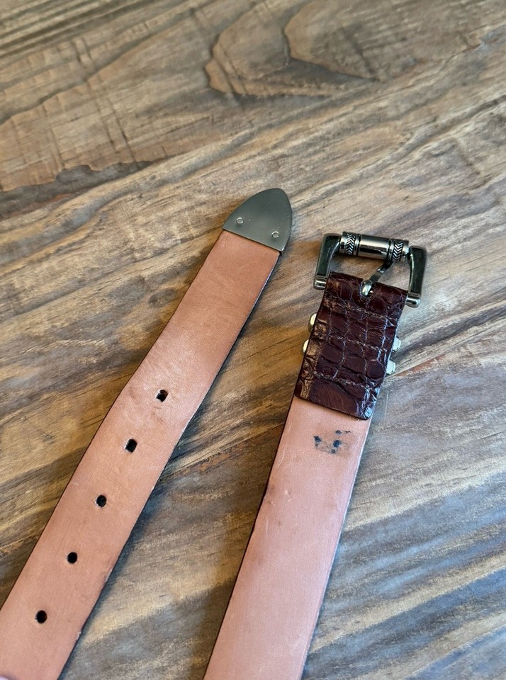 Martin Dingman Brown Alligator Grain Leather Belt Large Silver tone ...