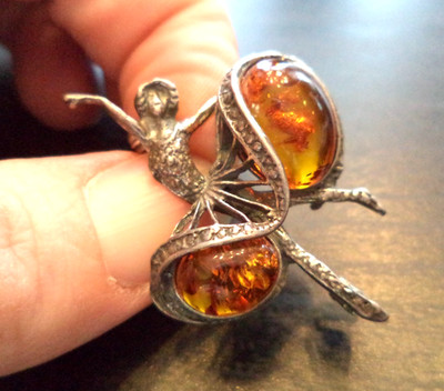 STUNNING VINTAGE ESTATE SIGNED STERLING SILVER AMBER DANCER 1 5/8 ...