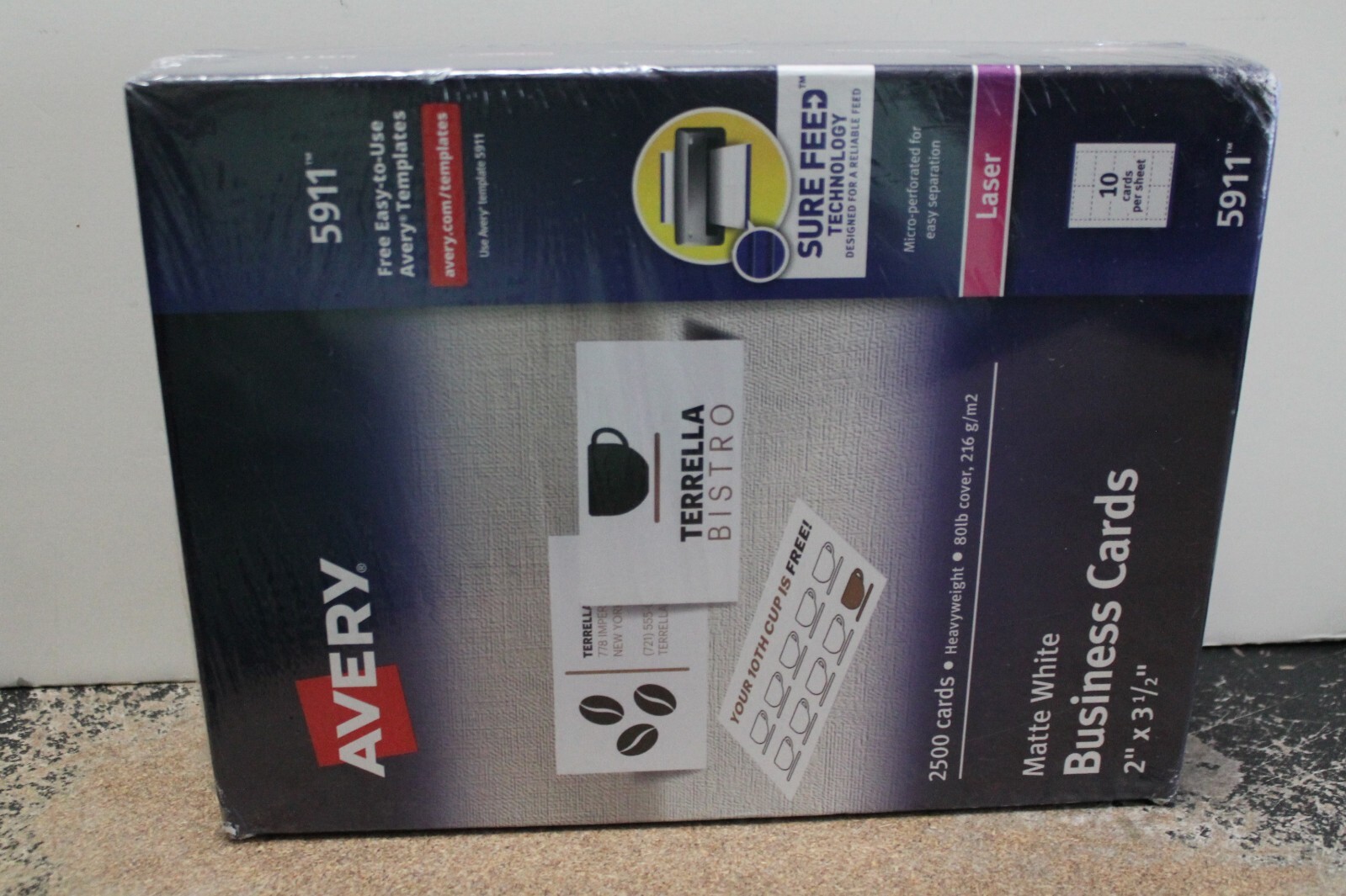 Avery 5911 Laser Business Cards 2" x 3.5" White 2500 Cards in Pack for ...