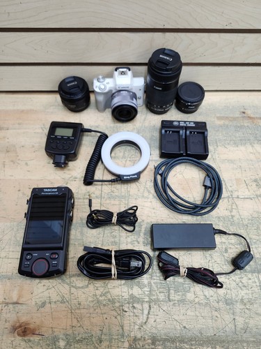 Canon EOS R50 Camera & 3x Lens w/Lens Adapter, Tascam *SHUTTER COUNT AT ...