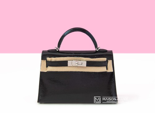 NEW HERMES BLACK LIZARD MINI KELLY II 20 PALLADIUM PHW POCHETTE BAG ...