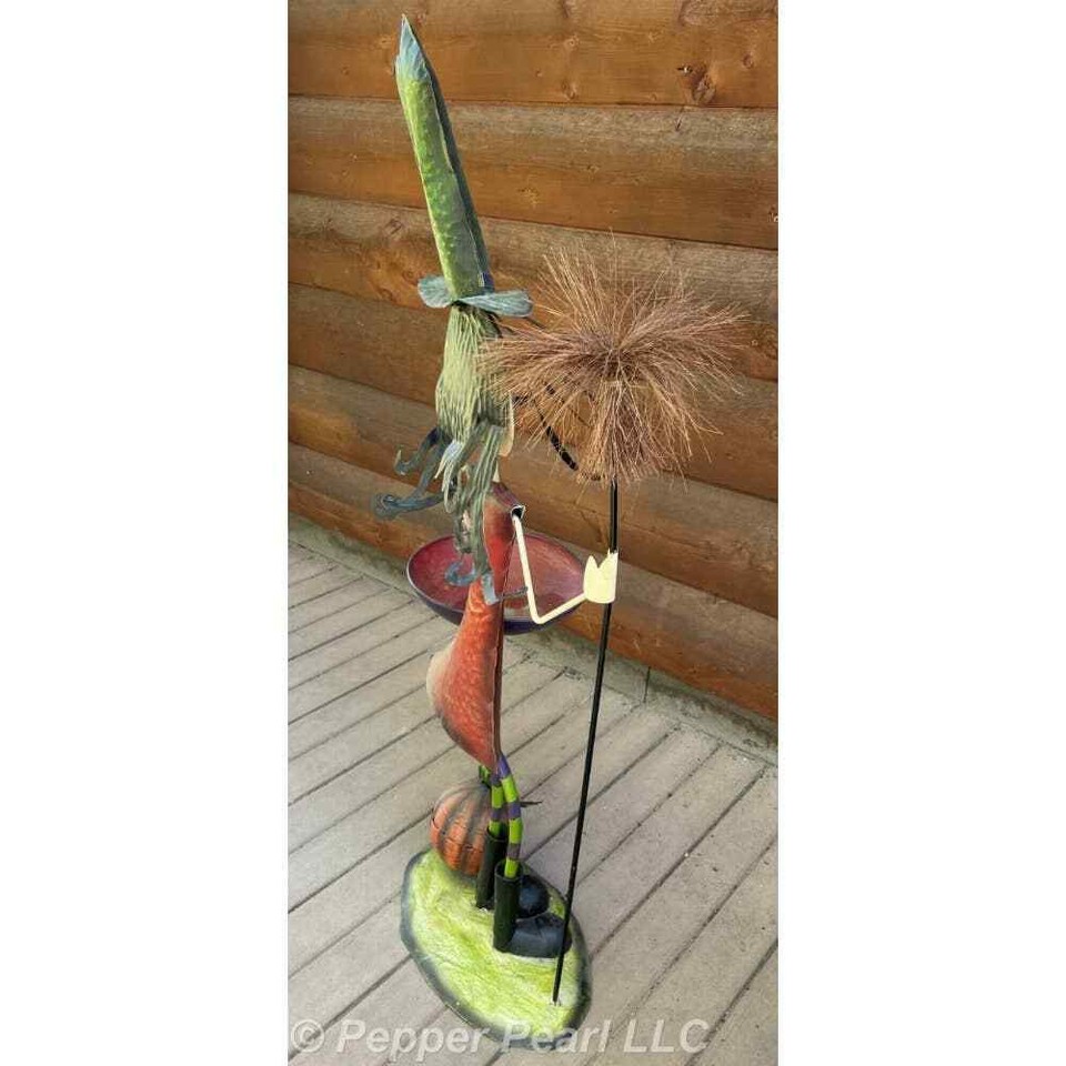 Standing Iron Witch Girl with Broom and Tray Outdoor Halloween Jack-O ...