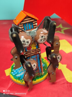 VINTAGE FERRIS WHEEL WITH MONKEYS CAROUSEL YONE JAPAN WIND UP CLOCKWORK ...