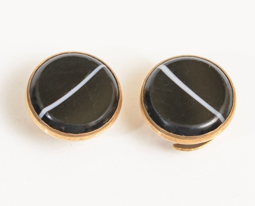 Pair Antique Victorian Brass Button Covers/Studs Banded Agate Colour ...