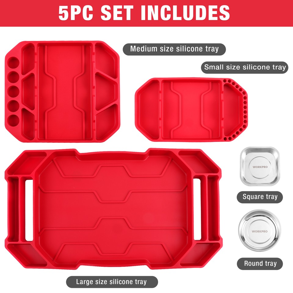 3PC Silicone Flexible Tools Organizers&2PC Magnetic Parts Tool Tray ...