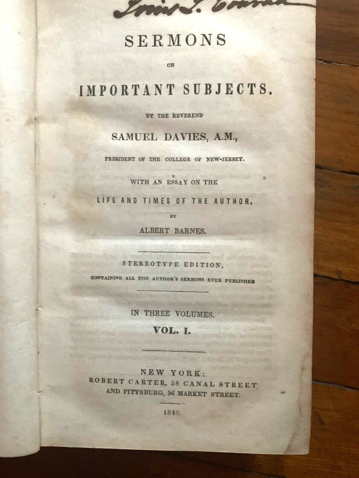 Samuel Davies: Sermons on Important Subjects, 3 vols, Essay on Life ...