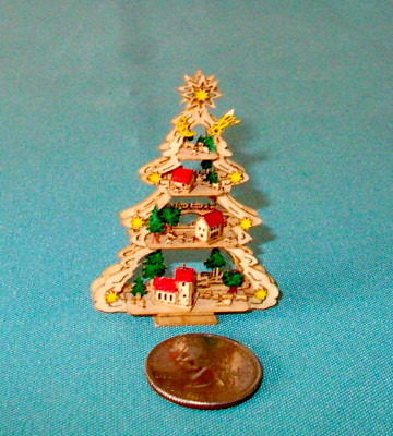 New Erzgebirge 3D Nano Miniature 4 Tier Christmas Tree w/ German Town V ...
