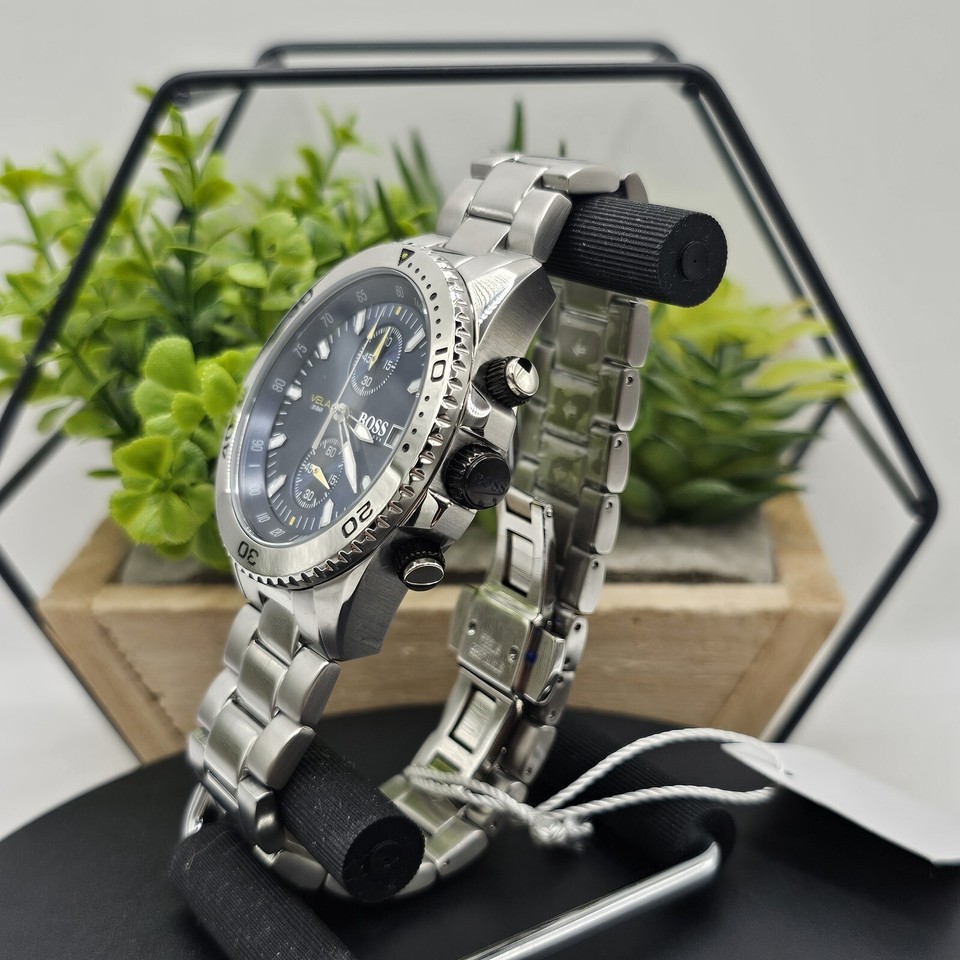BOSS 1513775 VELA MENS CHRONOGRAPH WATCH SILVER BRACELET BLUE DIAL ...