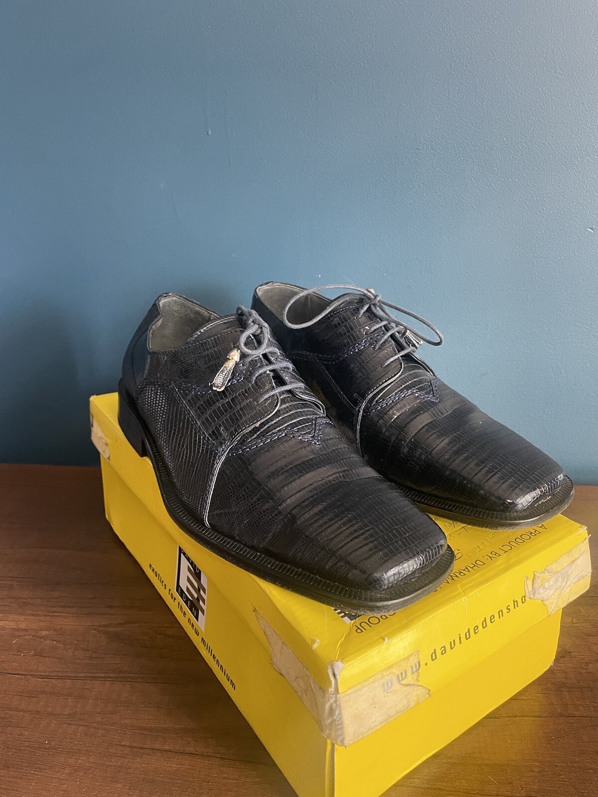 DAVID EDEN GENUINE CROCODILE LIZARD Navy Blue DRESS SHOES SIZE 9 ...