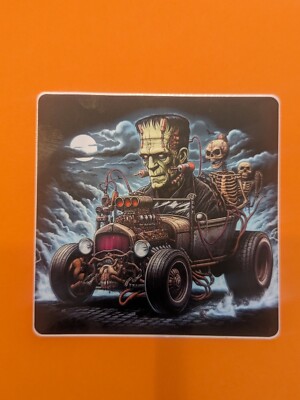 Frankenstein Driving a Rat Rod Sticker 4" X 4" UNIVERSAL MONSTERS HOT ...
