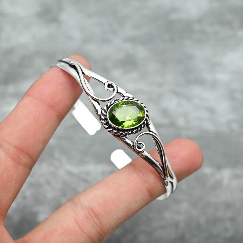 Peridot Bracelet - 925 Sterling Silver Bangle - Peridot Bangle ...