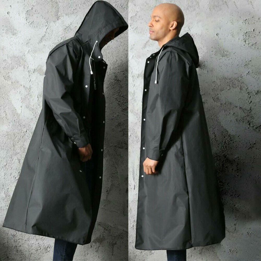 Waterproof Long Black Raincoat Men Rain Coat Trench Jacket Hooded ...