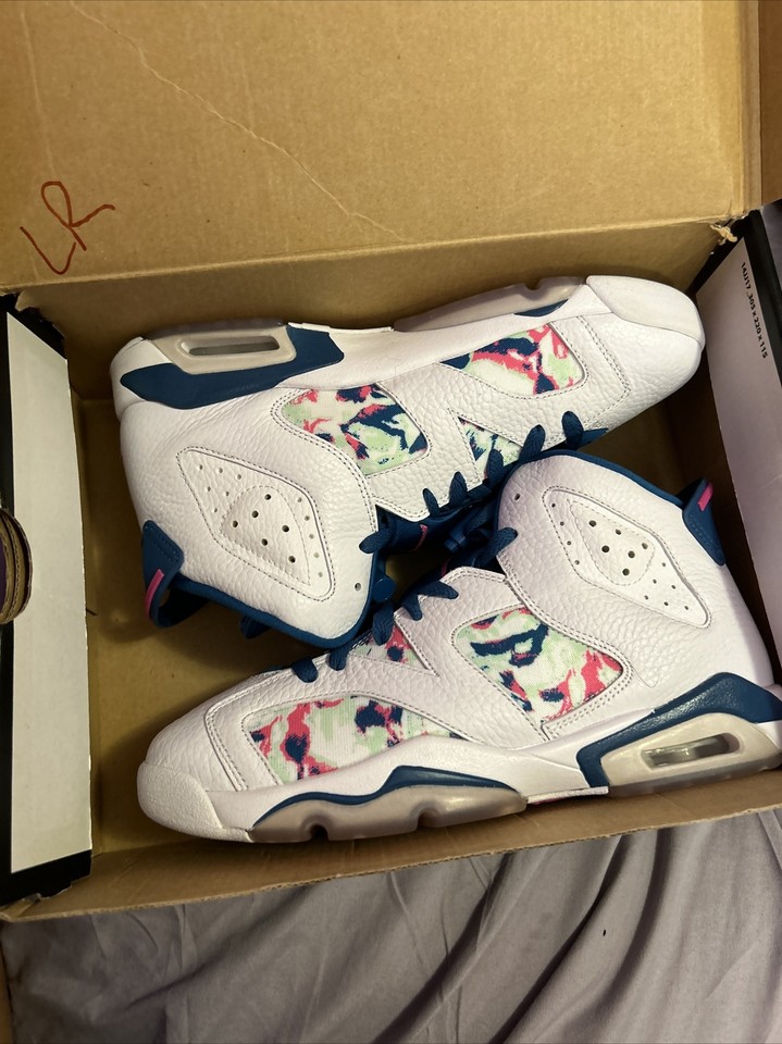 Nike Air Jordan VI 6 Retro Green Abyss Laser Fuchsia White GS Size 7Y ...