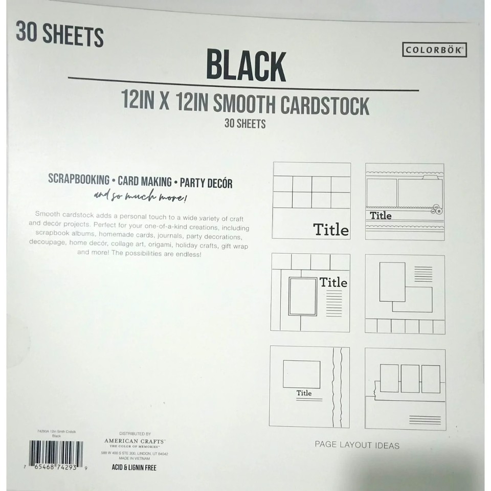 Colorbok Black 12x12 Smooth Cardstock Paper Scrapbook Craft Sheets | eBay