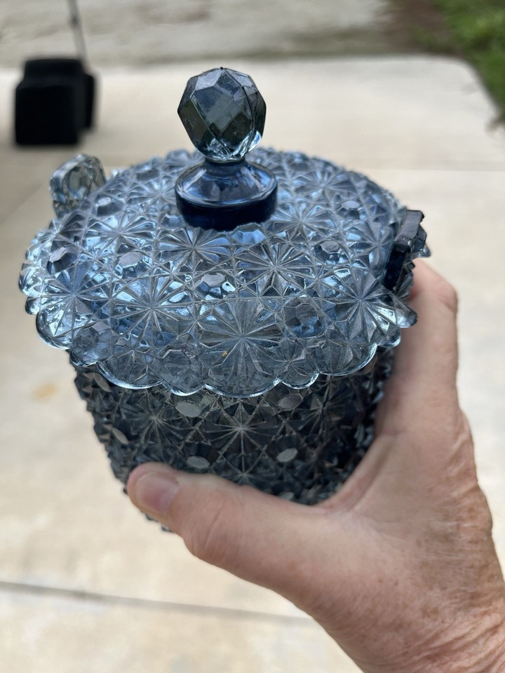 Fenton Art Glass BLUE Daisy & Button Ice Bucket / Lidded Candy Jar | eBay
