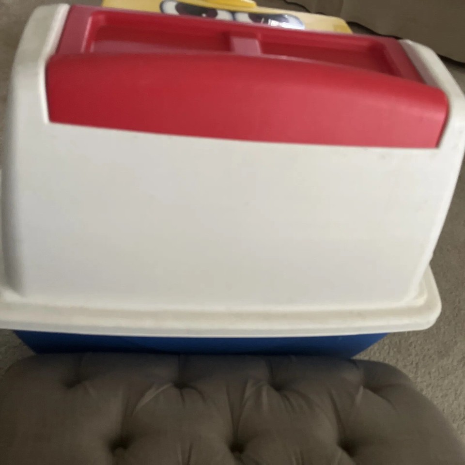 Vintage step 2 toybox smiley face Blue White Red Toy Box Storage Chest ...