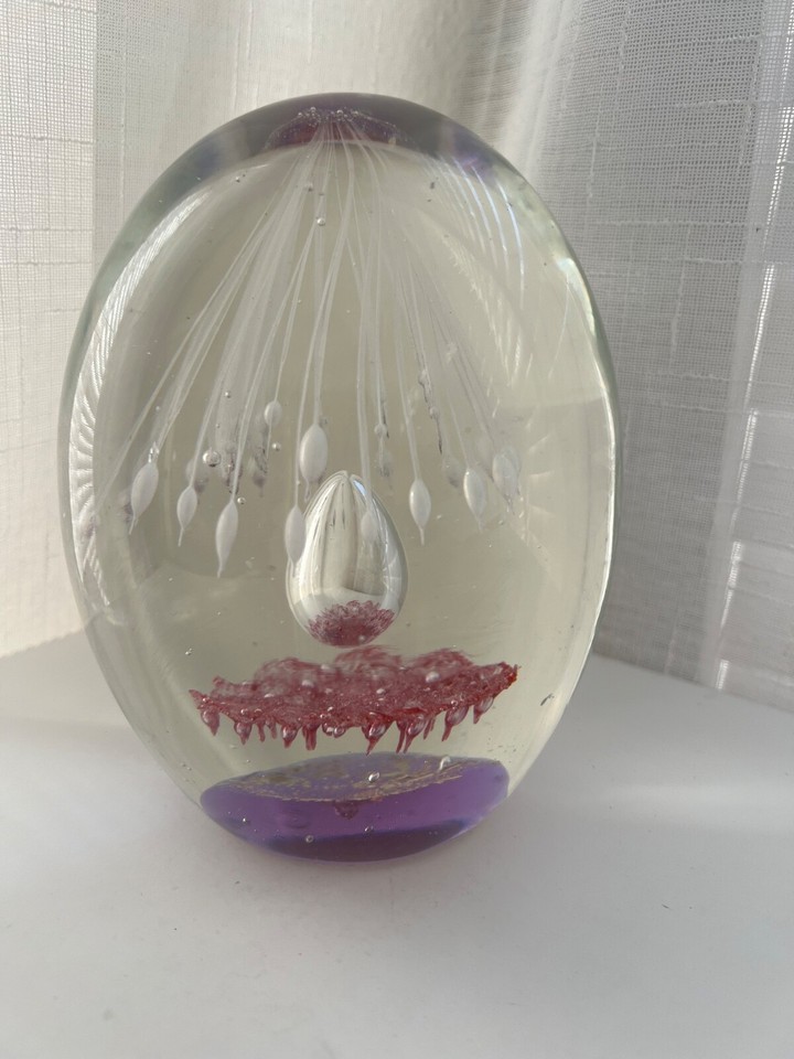 Pink and Purple ANEMONE Art Glass MAGNUM SIZED Paperweight MINT ...