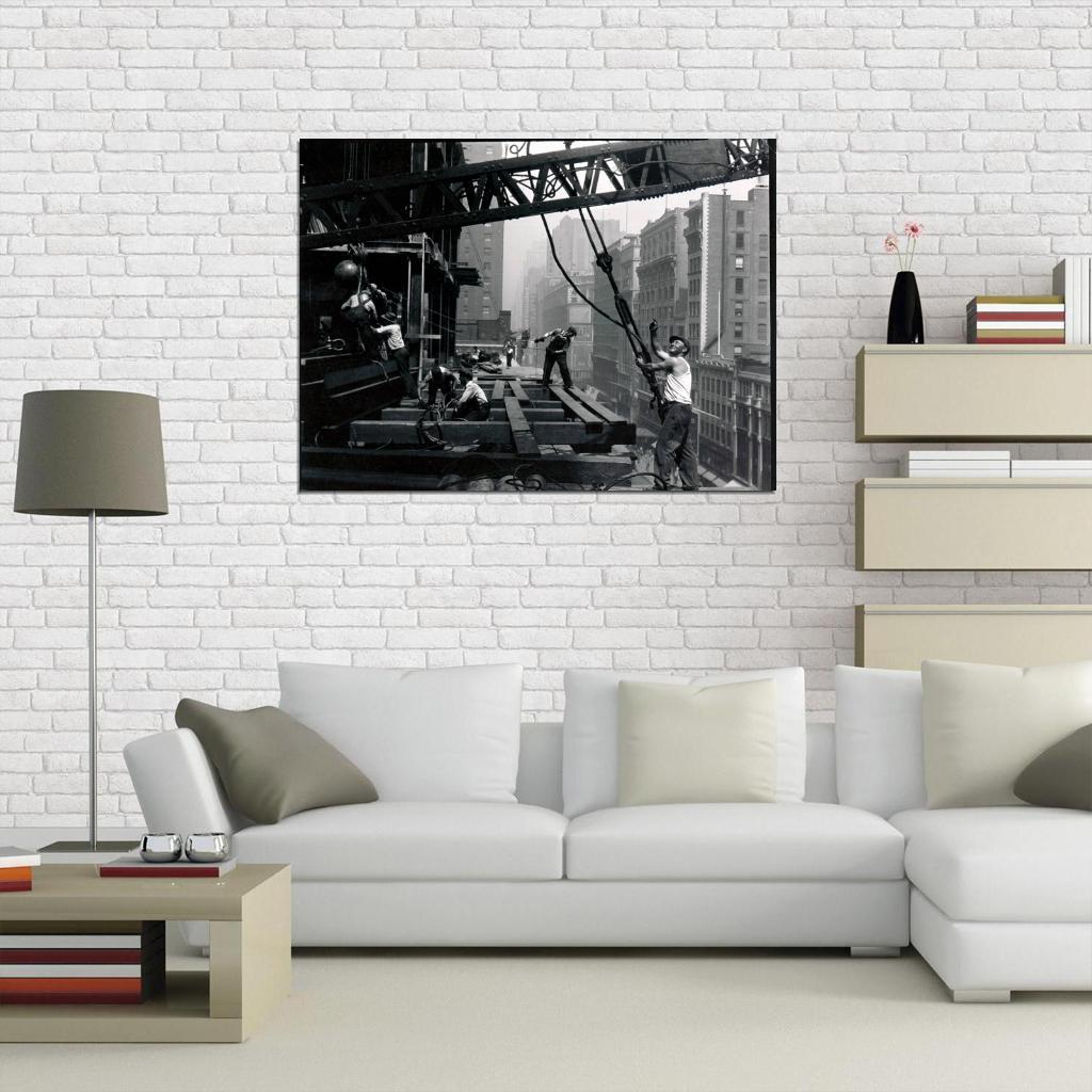 V4093 Construction Builder Worker Man Crane Retro Old BW Decor WALL ...